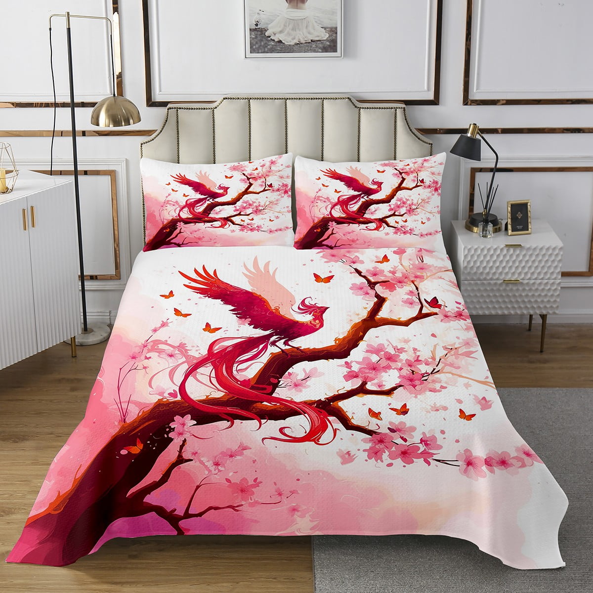Phoenix Coverlet Set Twin Size Pink Cherry Blossoms Bedspread Set ...