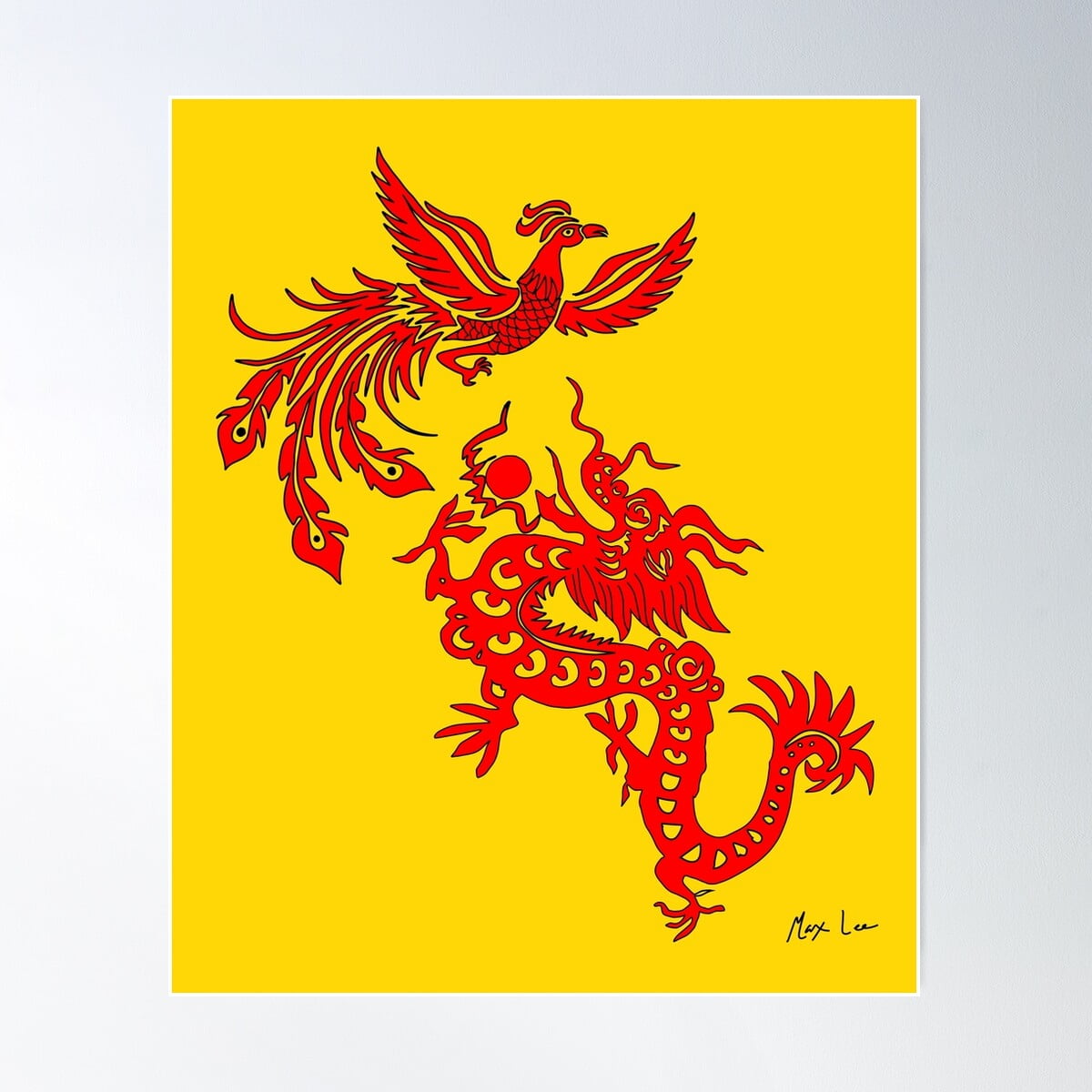 Phoenix Dragon Feng Shui Poster Wall Art, Modern Wall Decor For Living ...