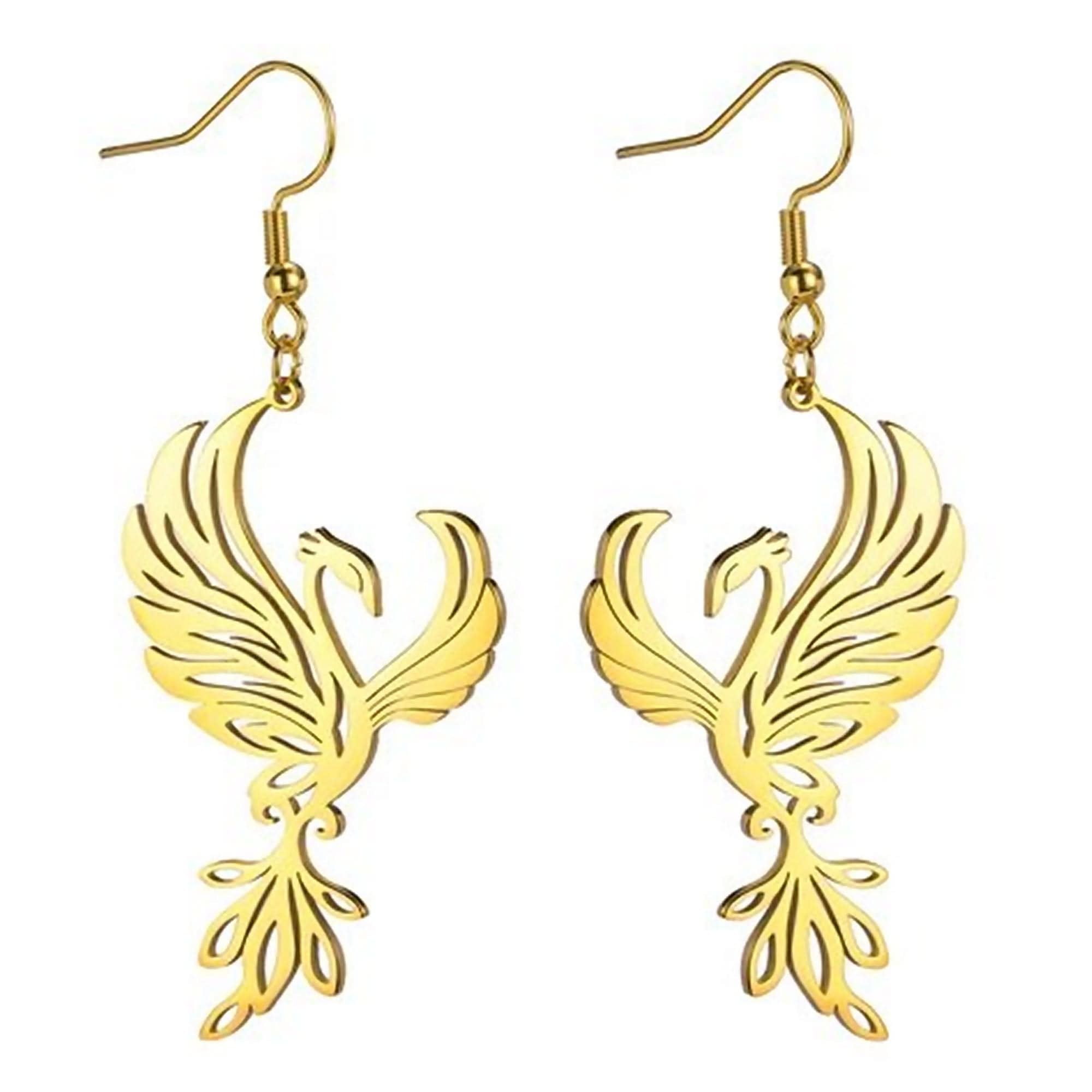 Phoenix Earrings Gold PVD Plate 316L Stainless Steel Fire Bird Dangles - Walmart.com