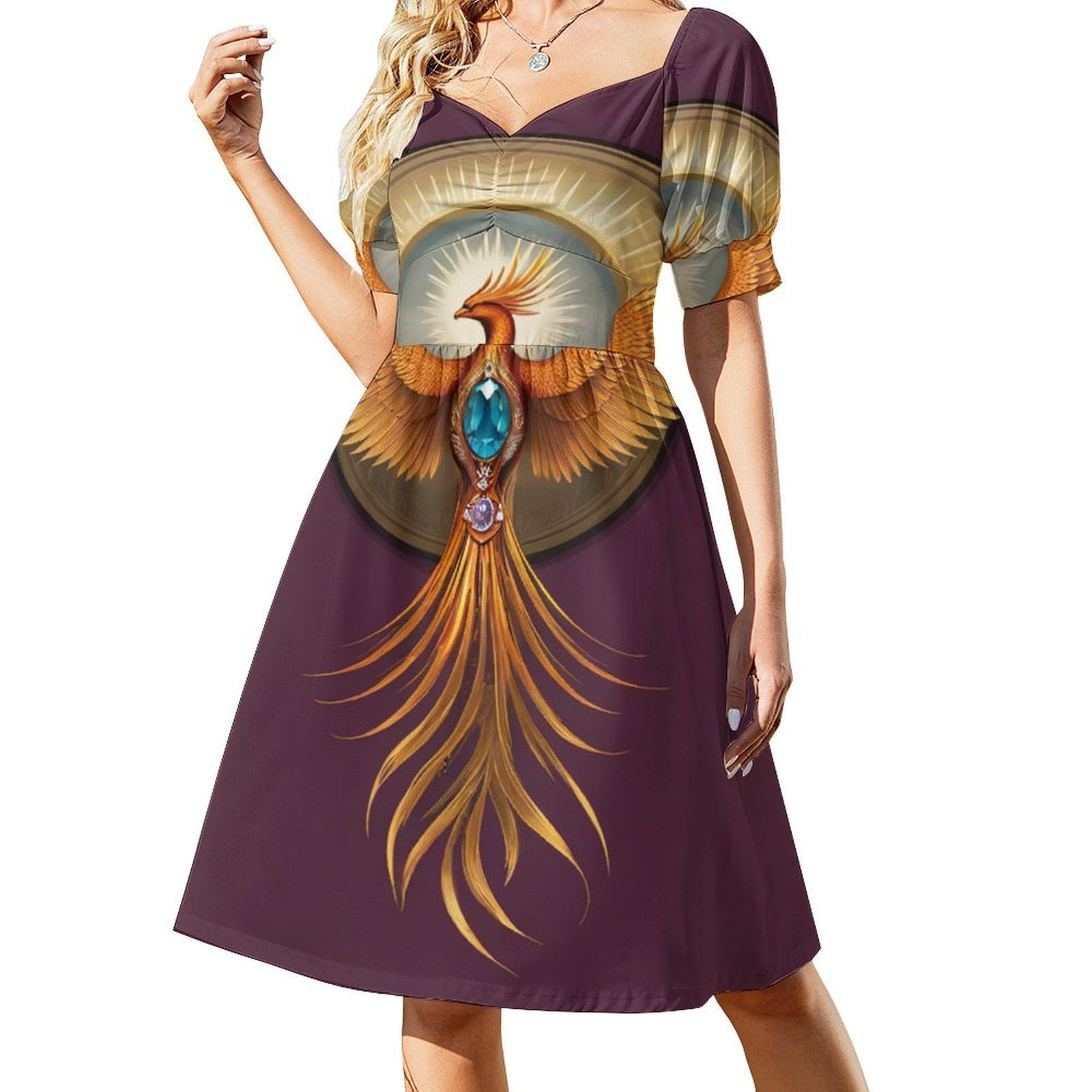 Phoenix Emblem Design Short Sleeve Dress Clothes Women's Summer Dress ...