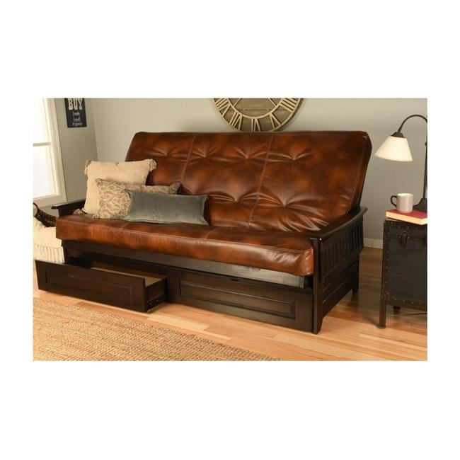 Phoenix Espresso Futon Frame with Oregon Trail Saddle Mattress ...
