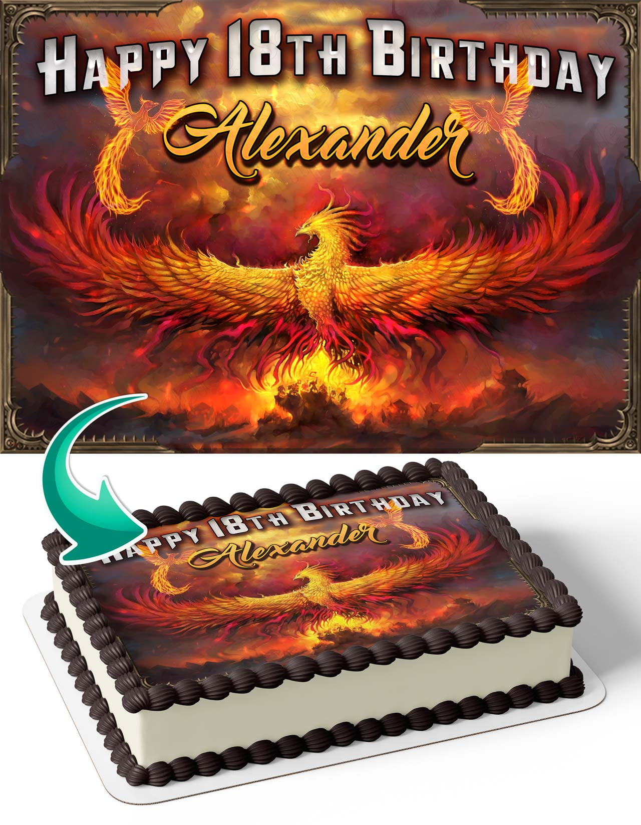 Phoenix Fire Bird Edible Image Cake Topper Personalized Birthday Sheet ...