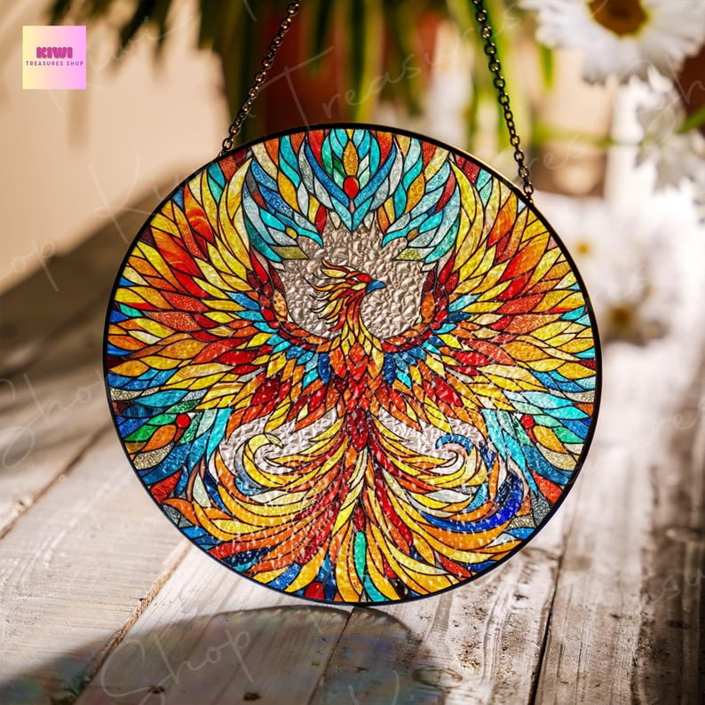Phoenix GLASS Suncatcher Hanging, phoenix Lover Decor, Bird Nerd, Home ...