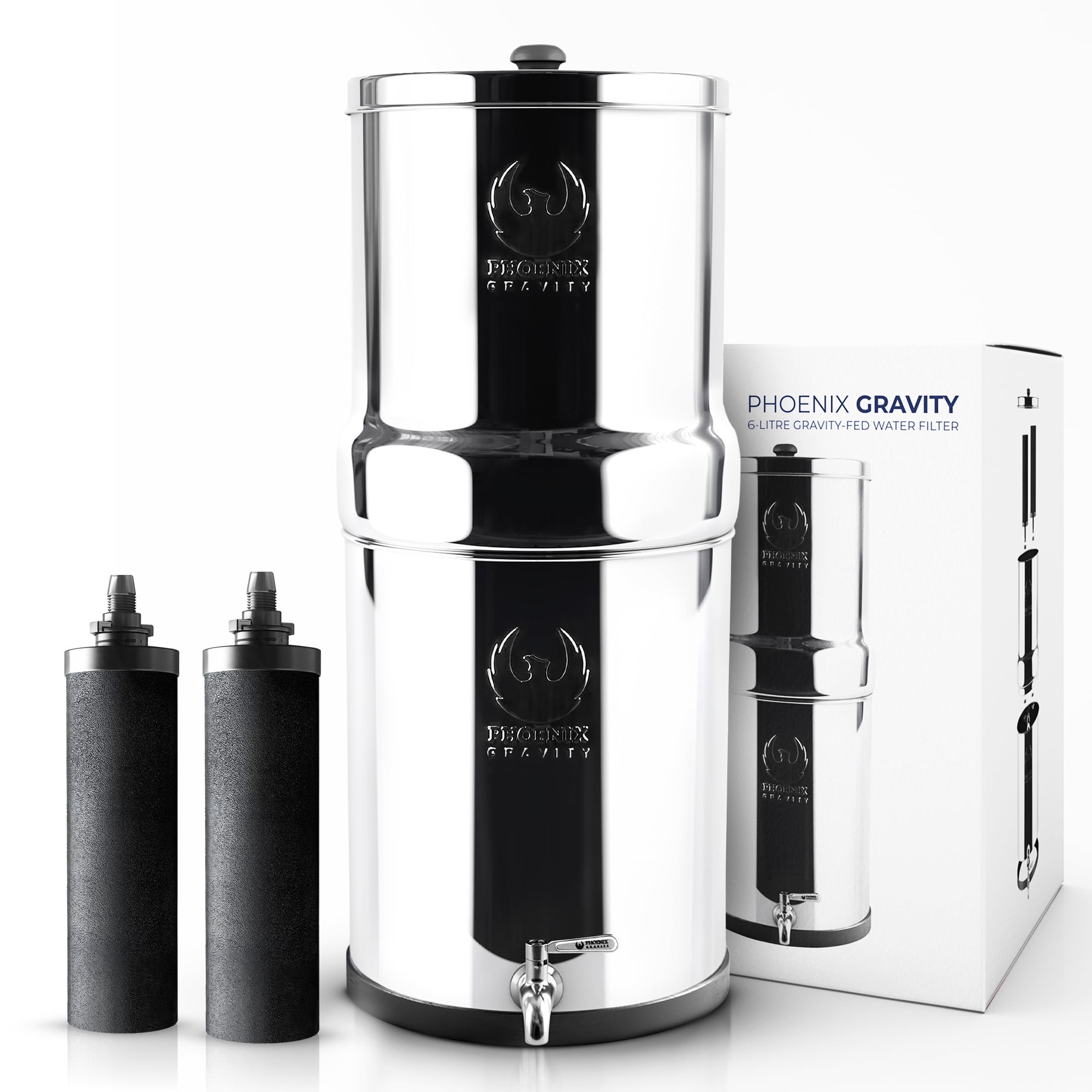 Phoenix Gravity-Countertop Stainless Steel Gravity Water Filter System ...