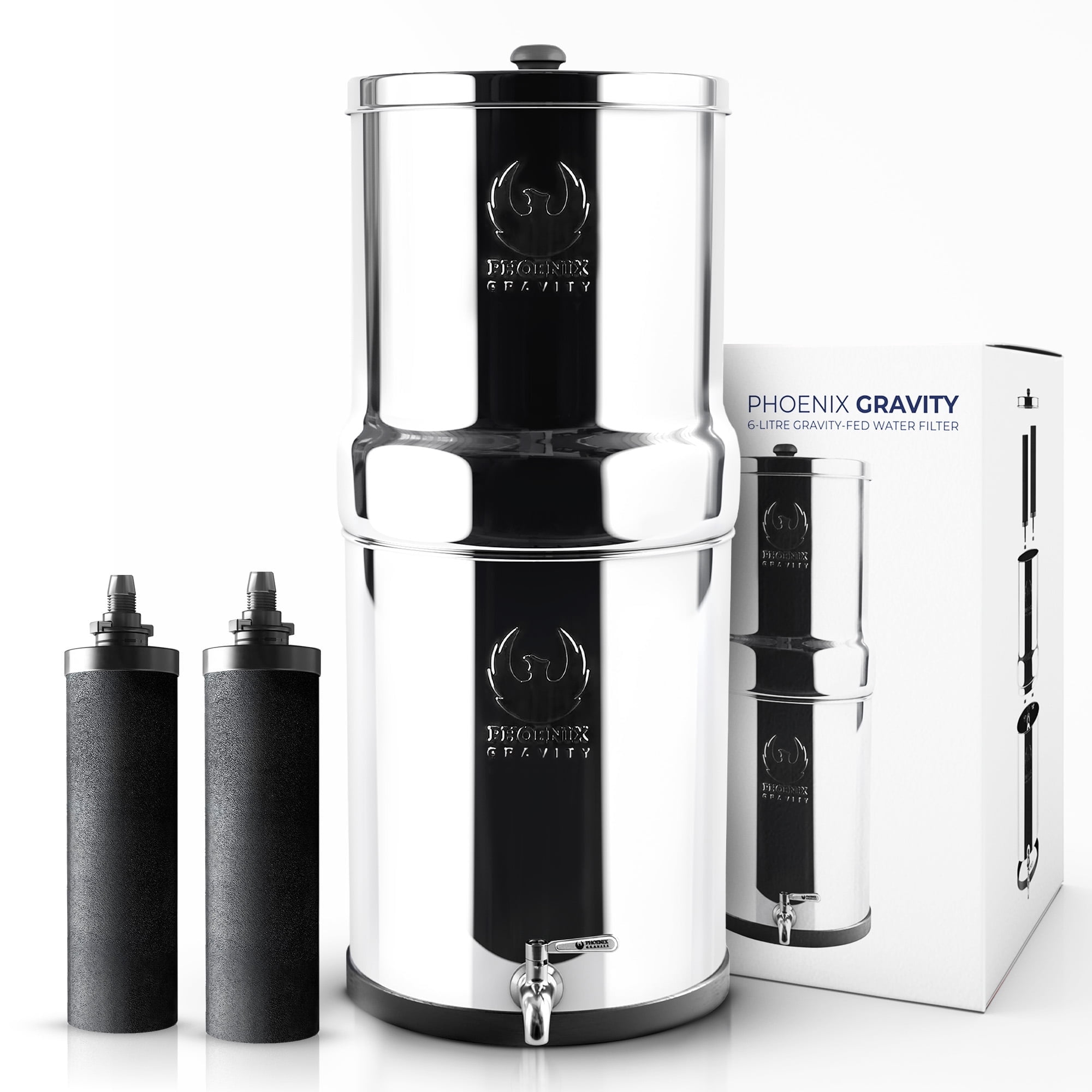 Phoenix Gravity-Countertop Stainless Steel Gravity Water Filter System ...