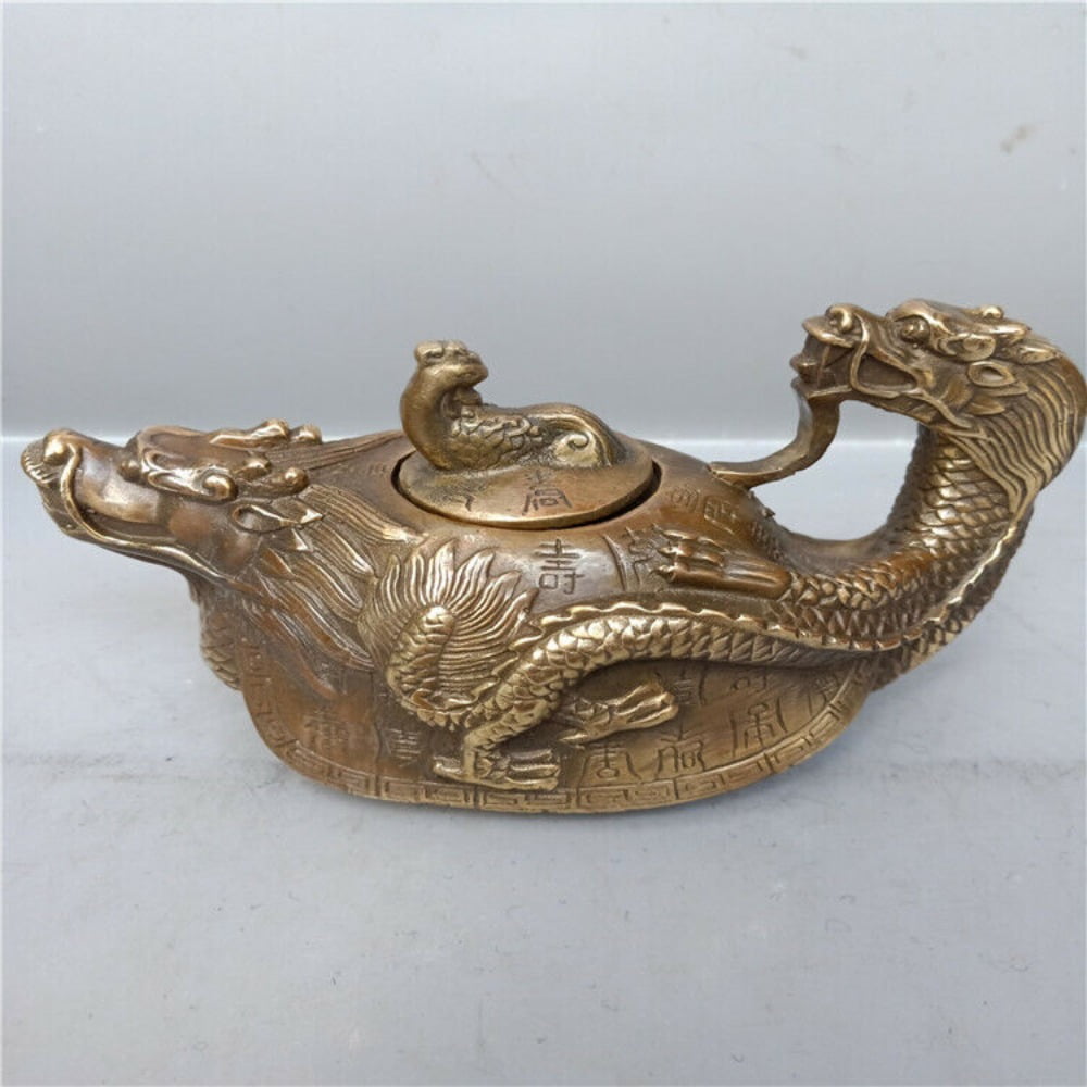 Phoenix Kettle Antique Rare Kangxi Old Longevity Dragon Turtle Copper ...