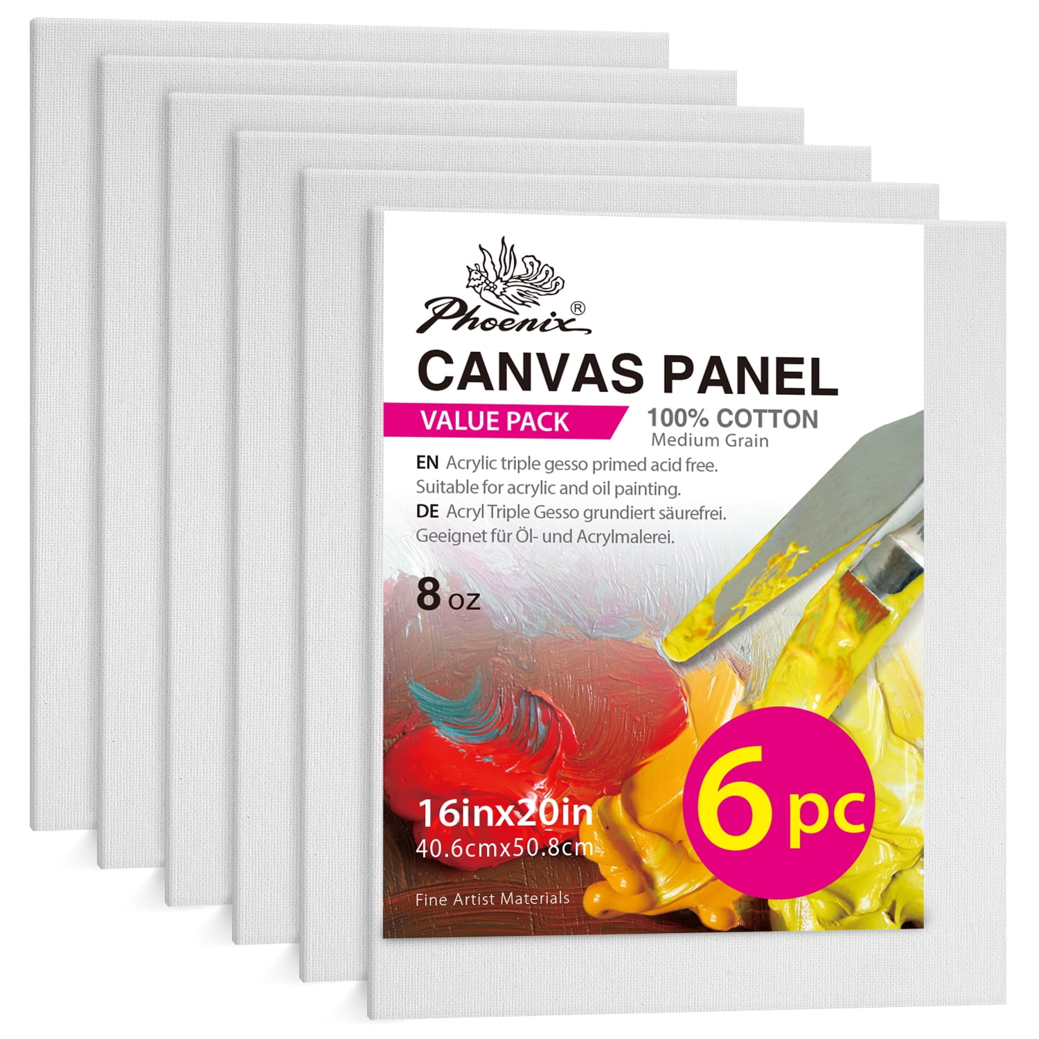 Phoenix Art Artist Blank Canvases - 16x20 in 6 Pack Medium Cotton ...