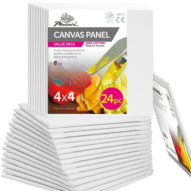 Phoenix Painting Canvas Panels 4x4 in 24 Pack Cotton Acrylic Color ...