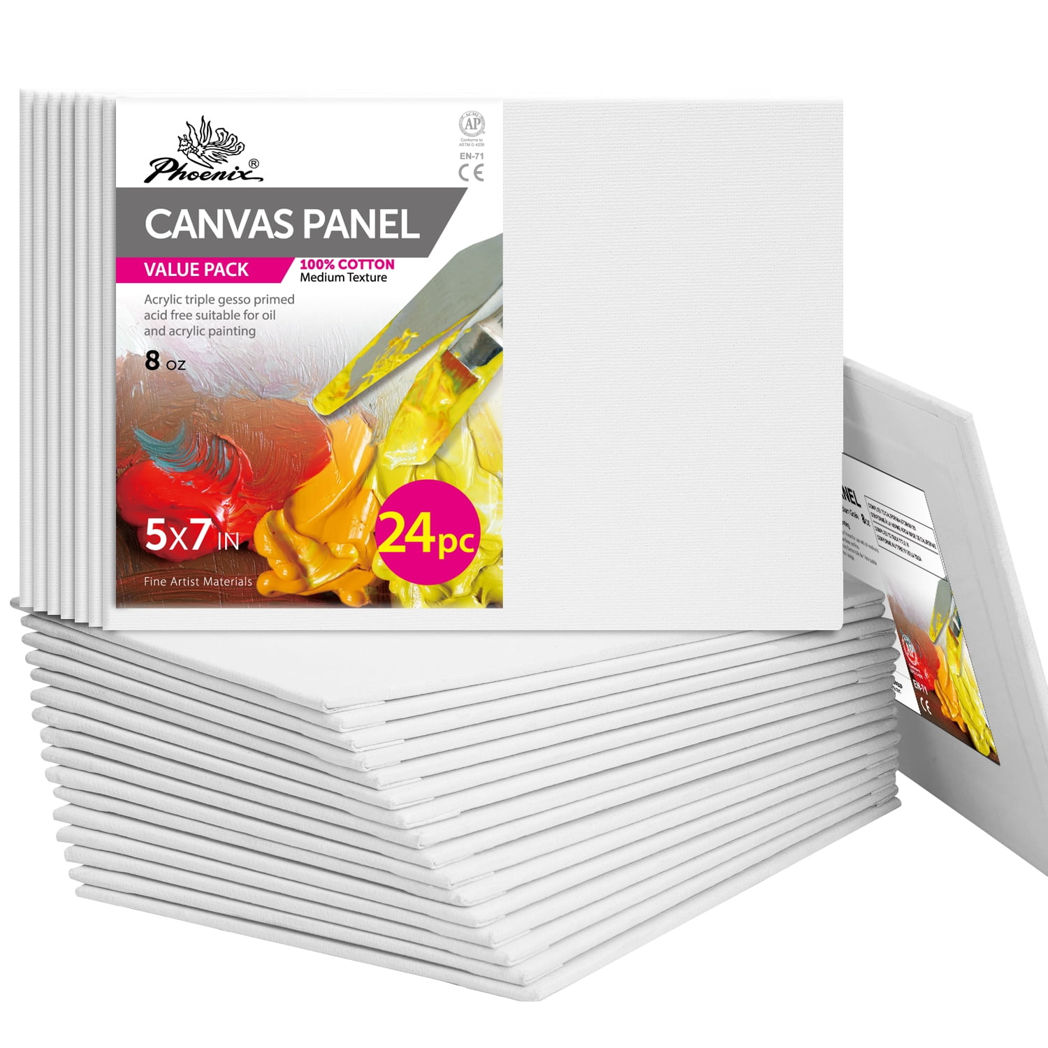 Phoenix Painting Canvas Panels 5x7 in 24 Pack Cotton Acrylic Color ...