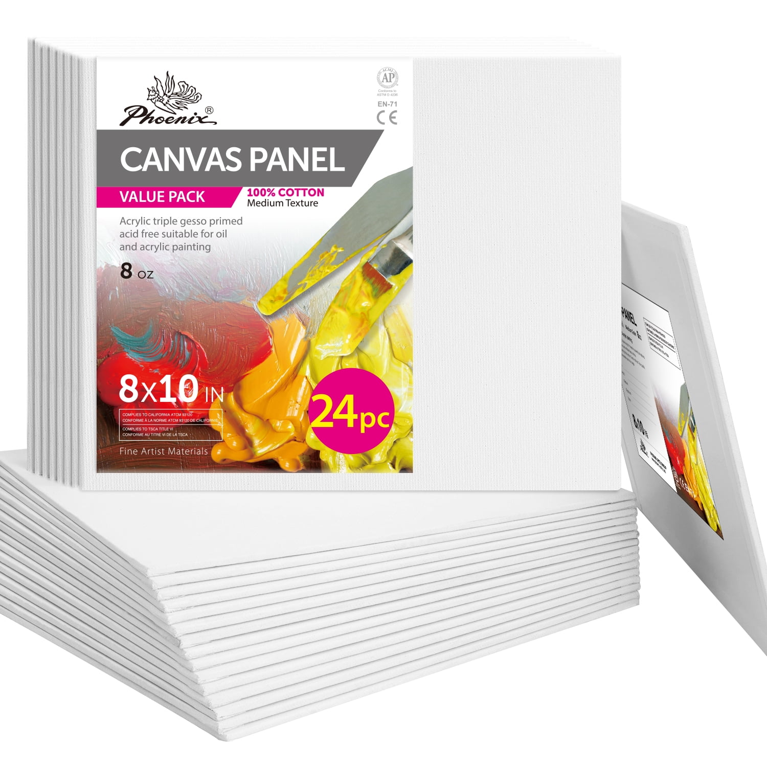 Phoenix Painting Canvas Panels 8x10 in 24 Pack Cotton Acrylic Color ...