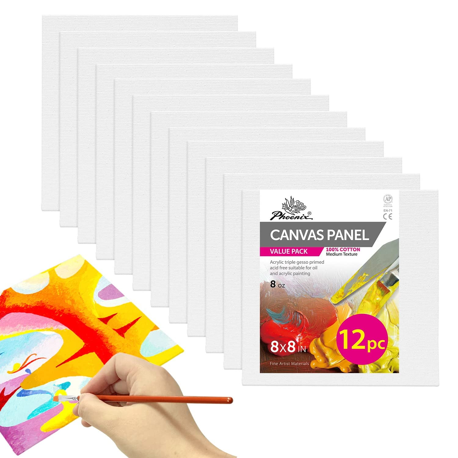 Phoenix Painting Canvas Panels 8x8 in 12 Pack Cotton Acrylic Color ...