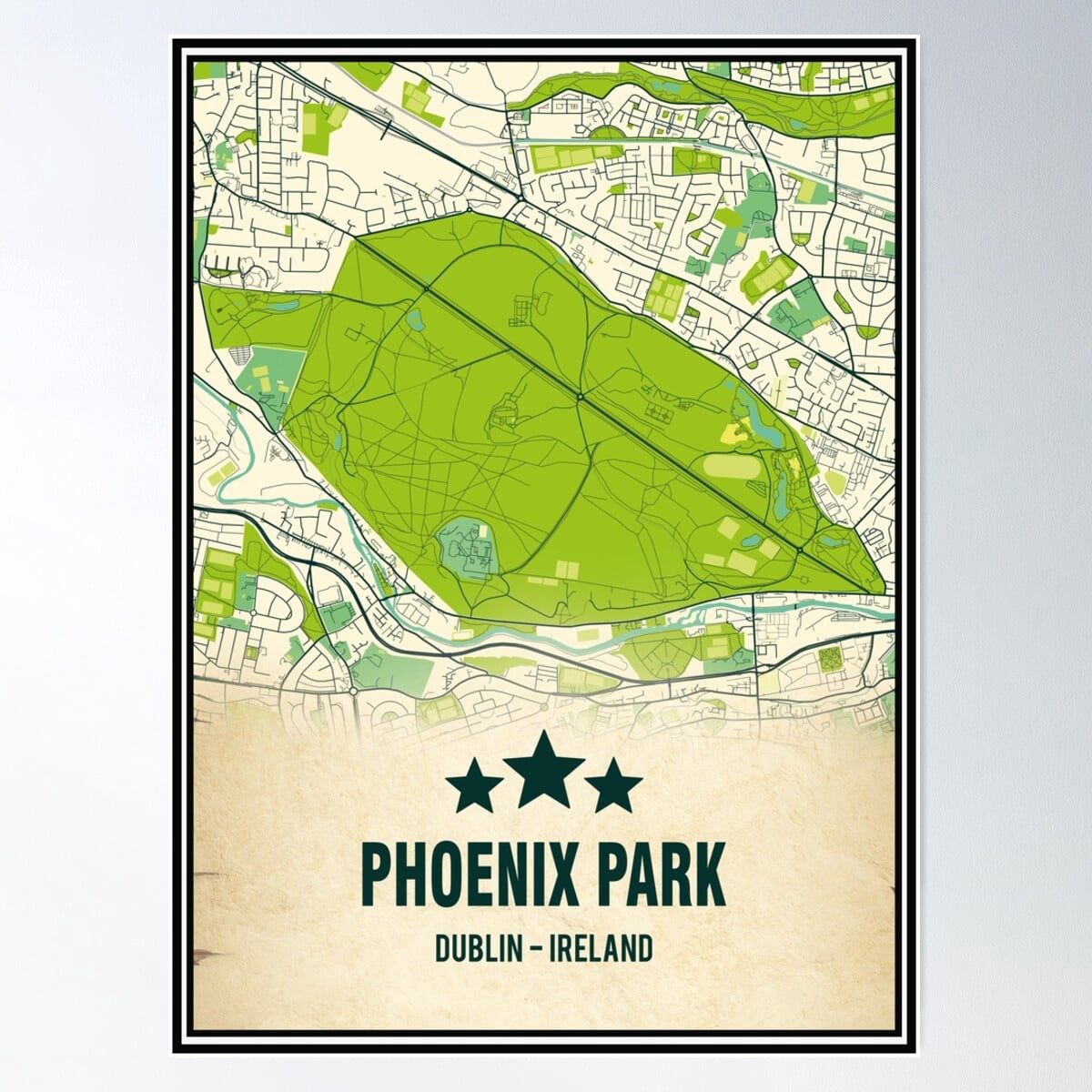 Phoenix Park Map Art - Phoenix Park Dublin Map Poster Wall Art, Modern ...