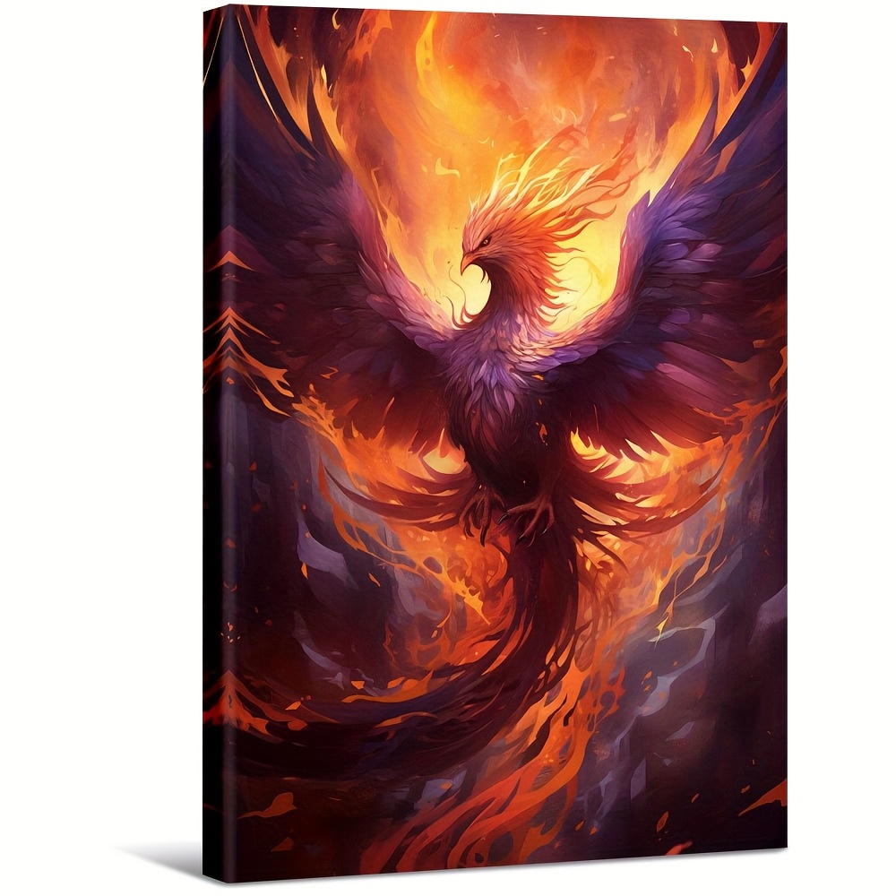Phoenix Rising Fire Mythical Bird Rebirth Art Large Wooden Framed Wall ...