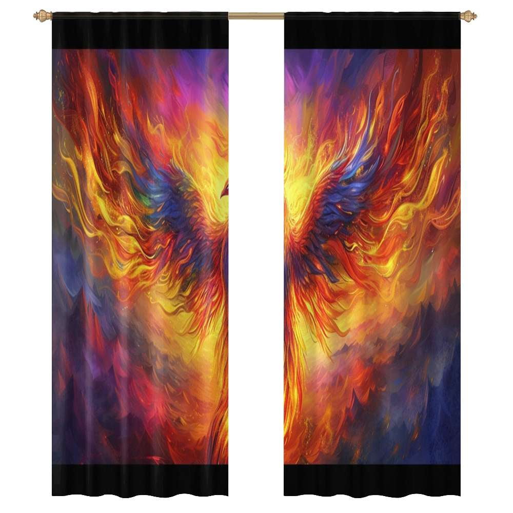 Phoenix Rising From Flames Sheer Voile Curtain Window Tulle Curtains ...