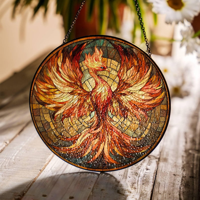 Phoenix Stained Glass SunCatcher Phoenix Bird Light Catcher Window ...