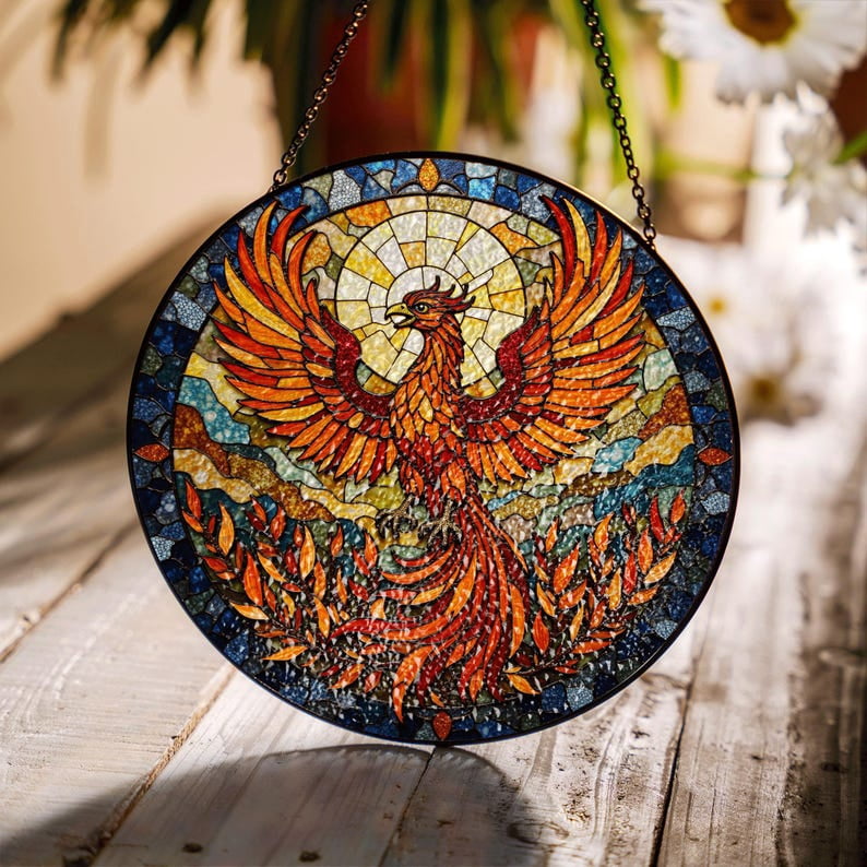 Phoenix Stained Glass Suncatcher Window Decor Gift for Nature Lovers ...