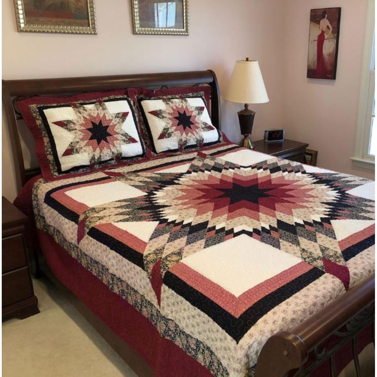 Phoenix Star Cotton Farmhouse Patchwork Quilt Collection (Super King Quilt 118" W x 102" L ...