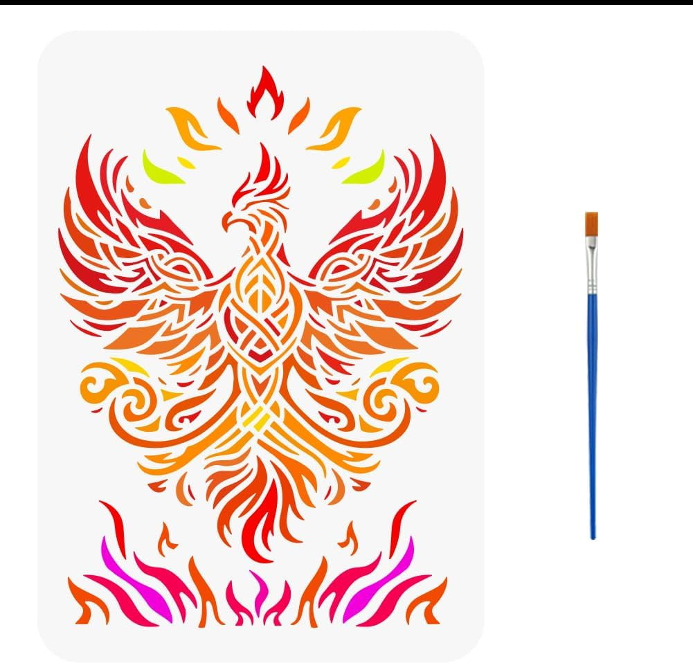 Phoenix Stencil for Painting 8.3x11.7 inch with Paint Brush Reusable ...