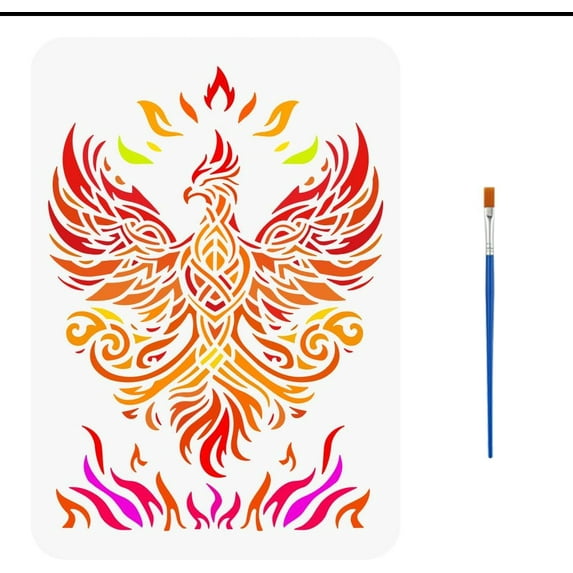 Phoenix Stencil for Painting 8.3x11.7 inch with Paint Brush Reusable Fire Pattern Drawing ...