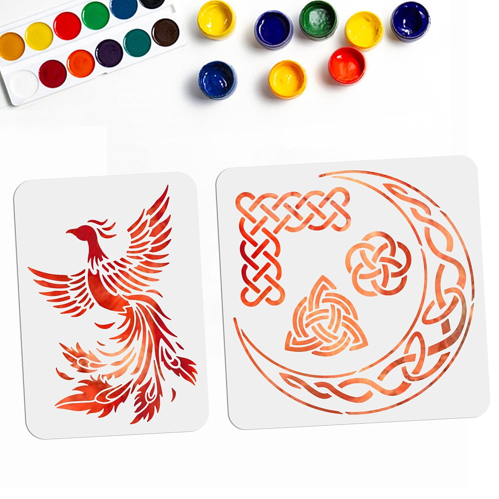 Phoenix Stencils Firebird Drawing Template Moon Trinity Knot Painting ...