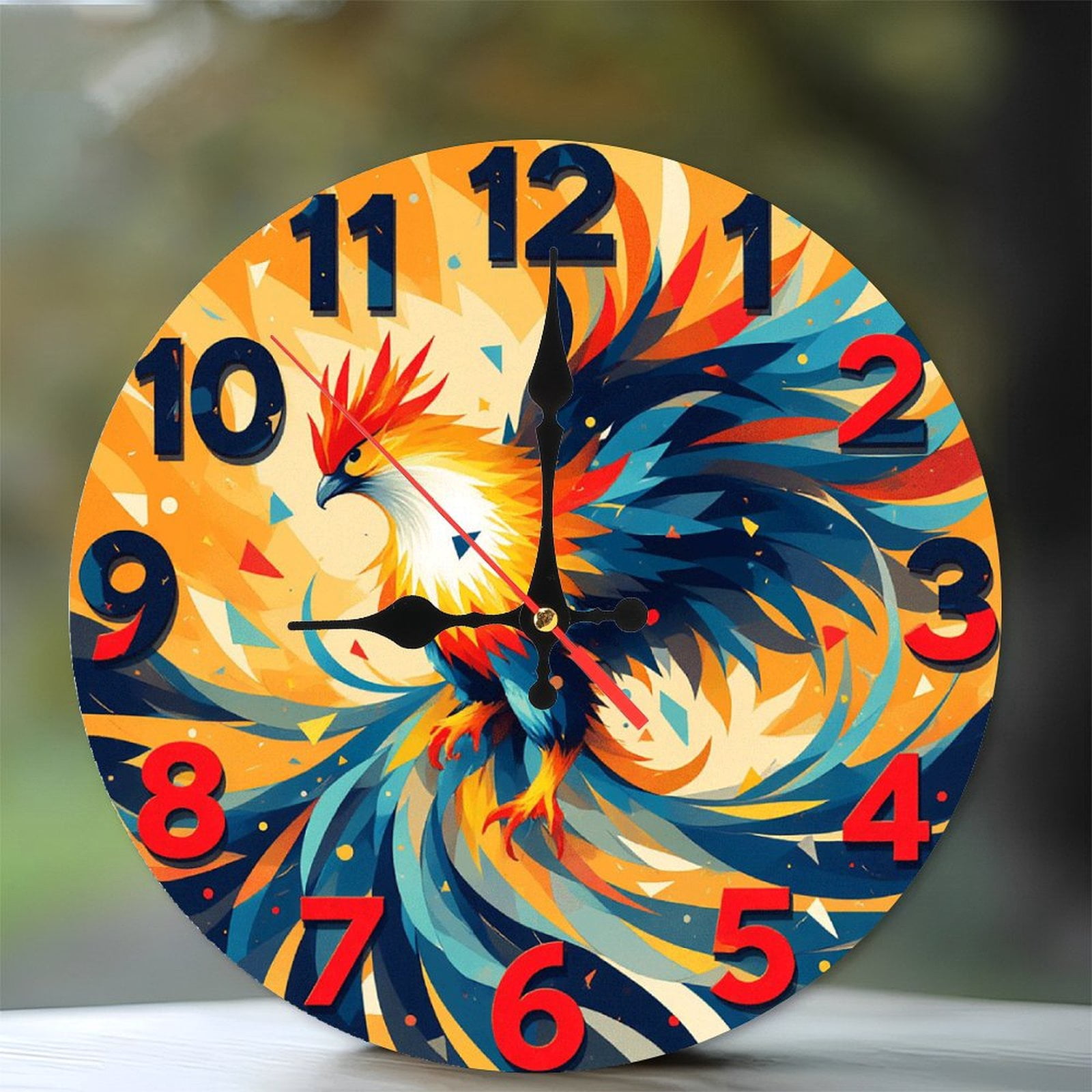 Phoenix Themed Colorful Wall Clock Art 10-Inch Silent Wooden Wall Clock ...