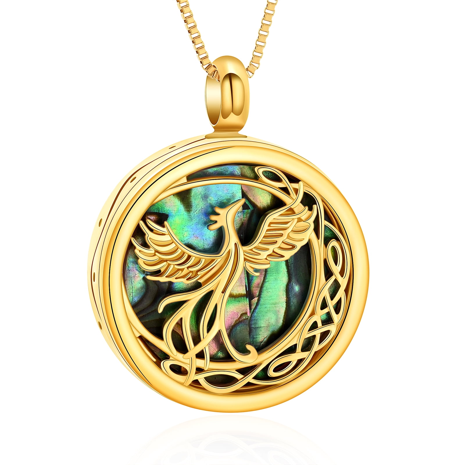 Phoenix Urn Necklaces for Ashes Abalone Shell Celtic Crescent Phoenix ...