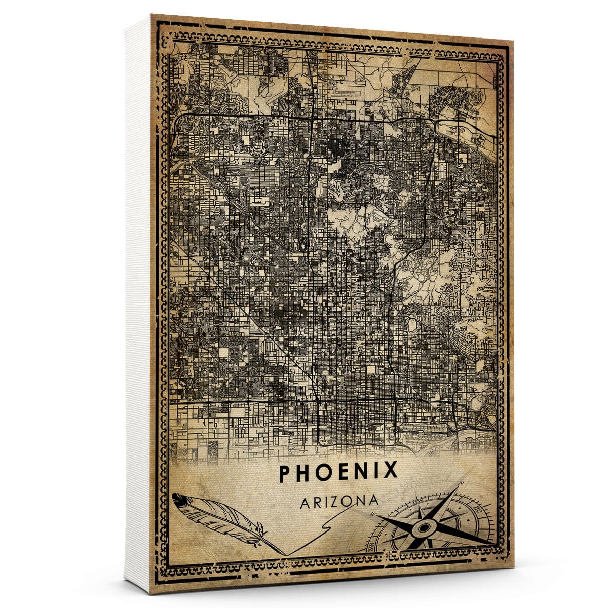 Phoenix Vintage Map Prints Canvas, Arizona Map Art Canvas, Canvas ...