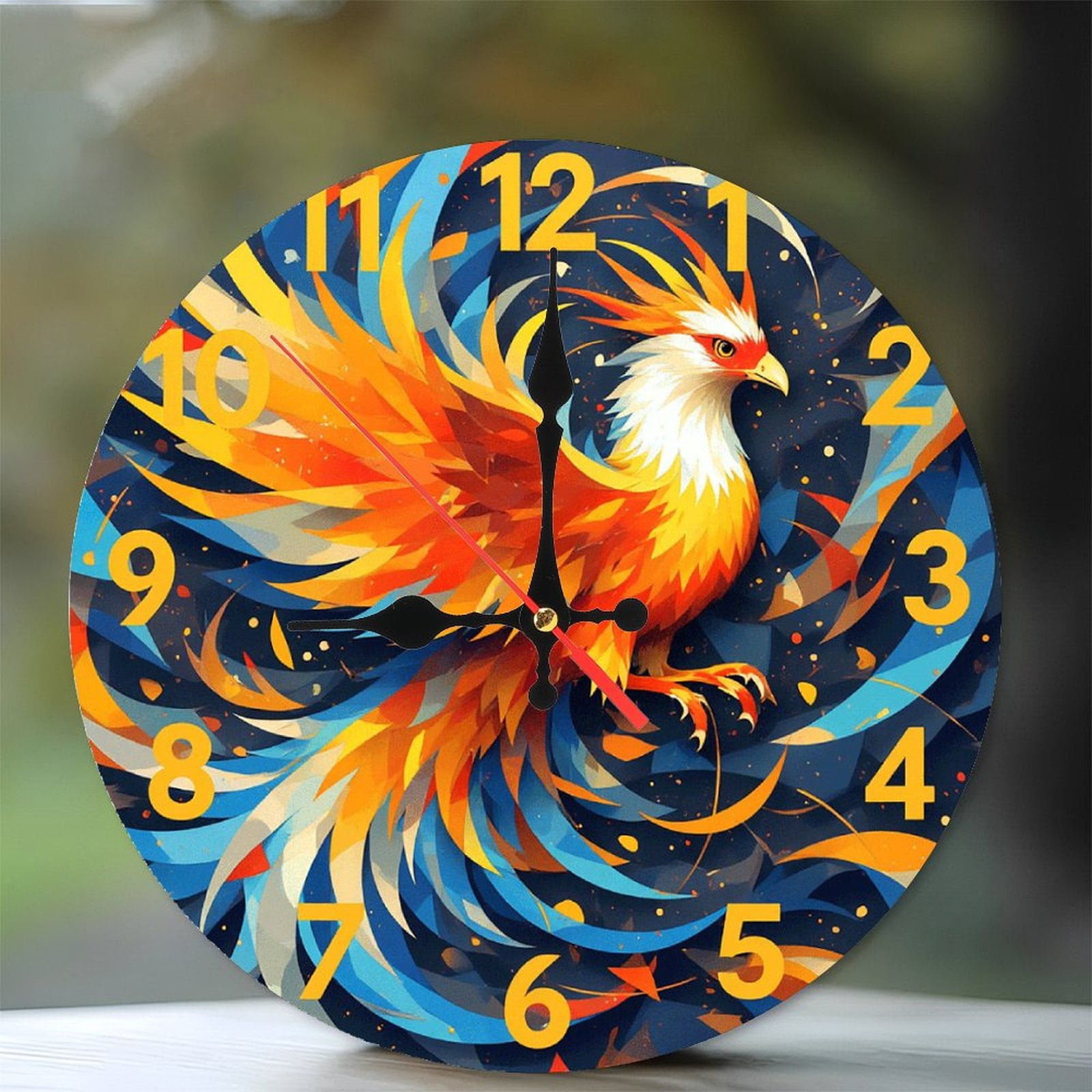 Phoenix Wall Clock Unique Colorful Art 10-Inch Silent Wooden Wall Clock ...