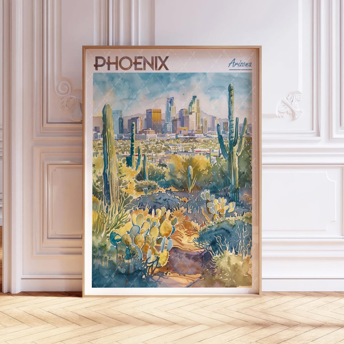 Phoenix Watercolor Art Print, Phoenix City Print, Arizona Usa Travel ...