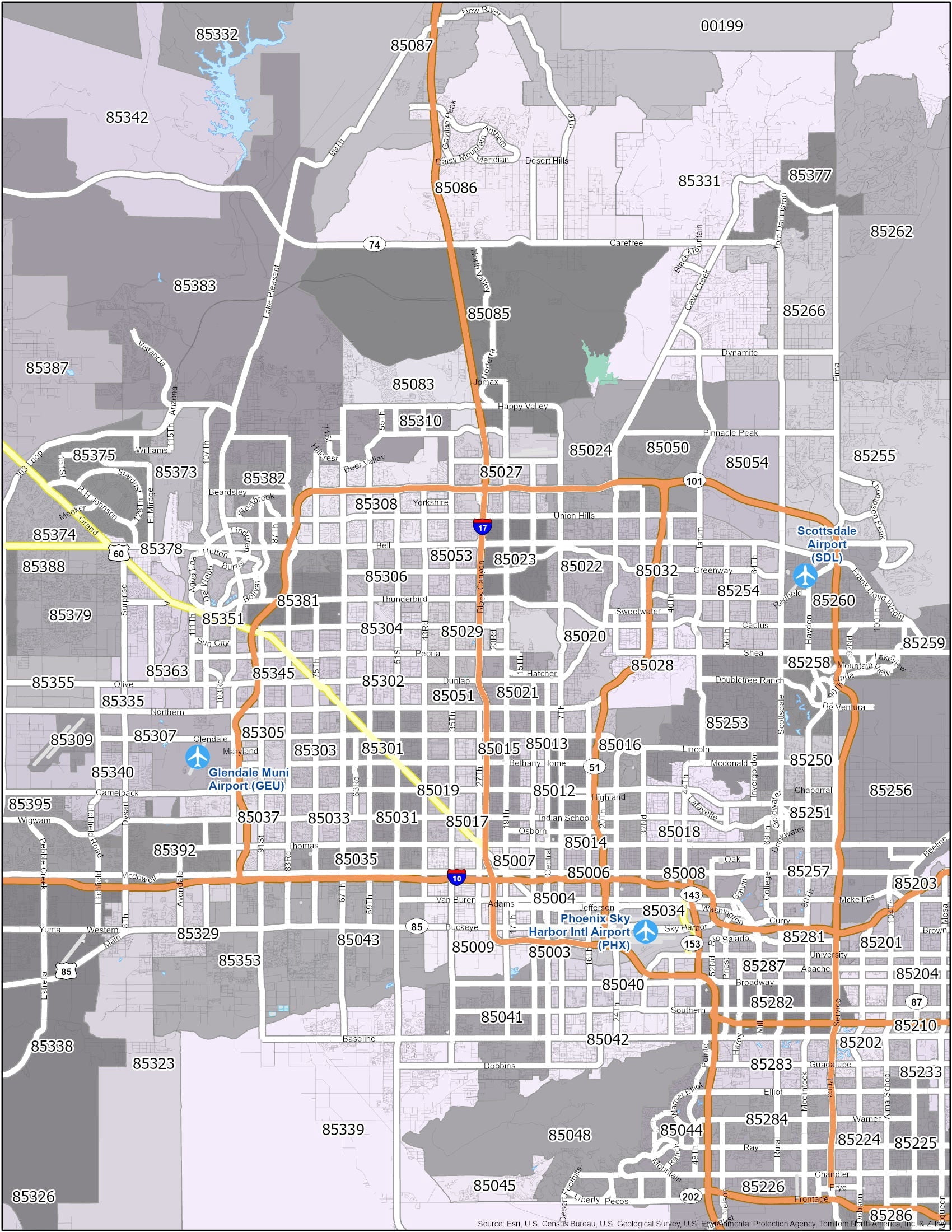 Phoenix Zip Code Map GLOSSY POSTER PICTURE PHOTO PRINT BANNER ...