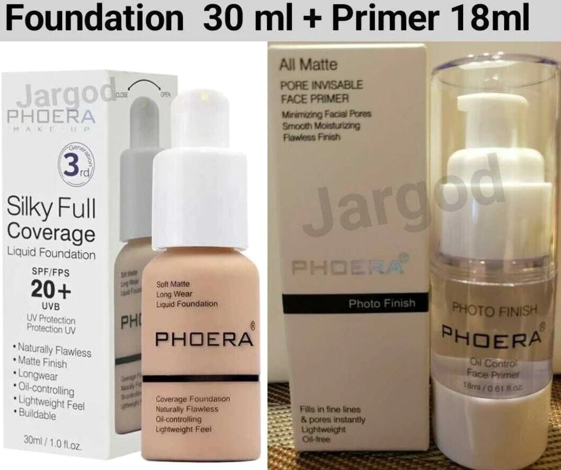 Phoera Foundation Makeup Full Coverage Foundation 30ml + Phoera Primer ...