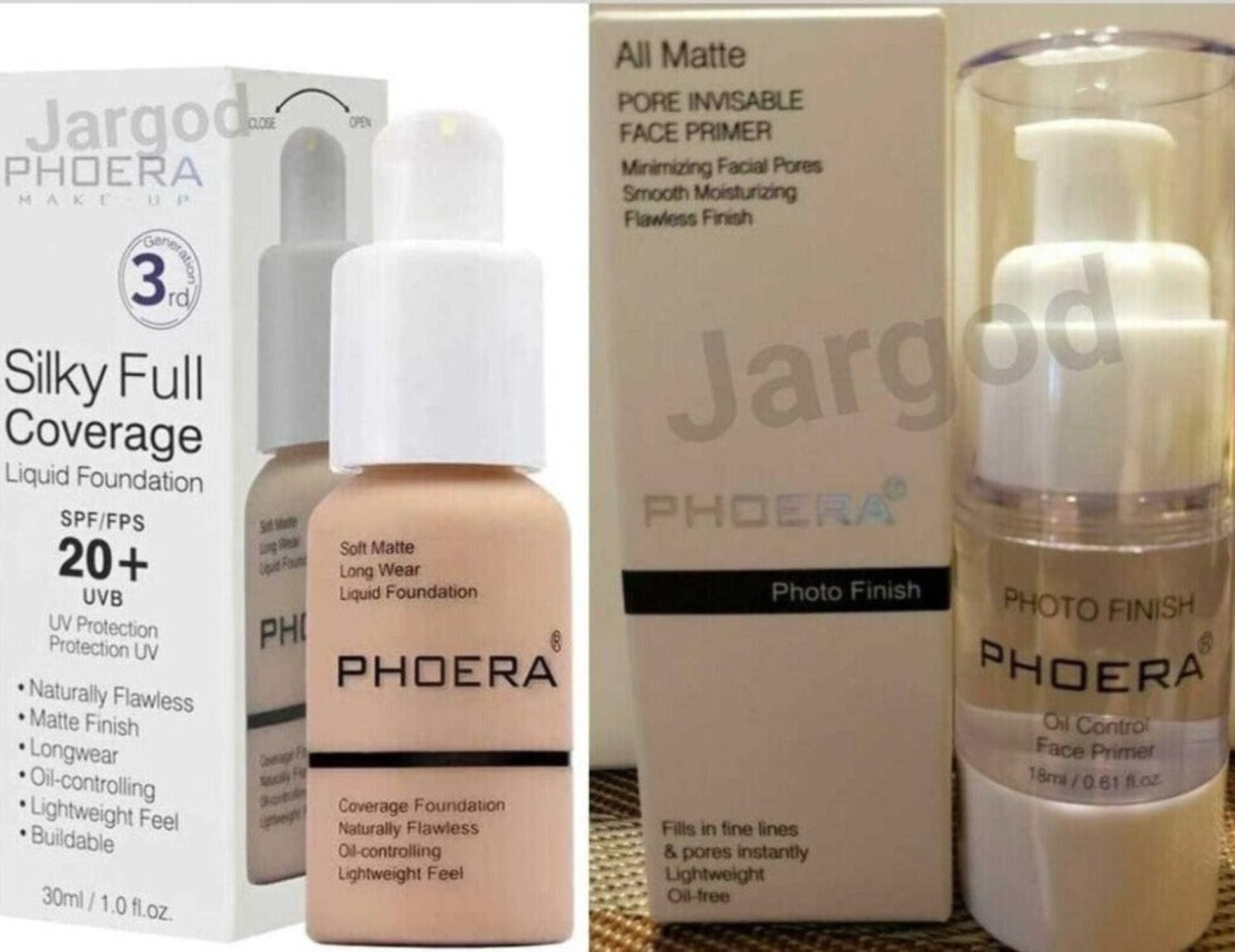 Phoera Foundation Makeup Full Coverage Foundation 30ml + Phoera Primer 18ml Bottle Full Size ...
