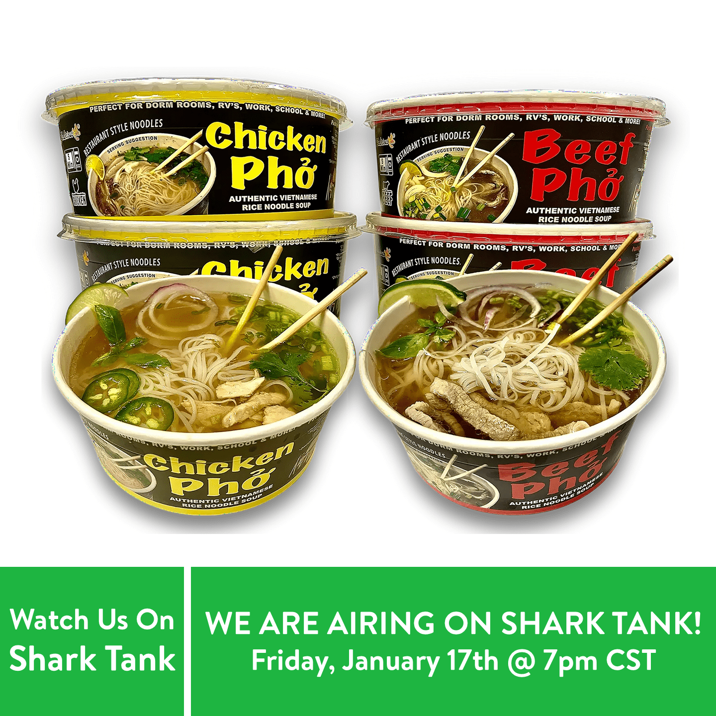 Pholicious Asian Instant Pho Noodles, Beef & Chicken Combo, Vietnamese ...