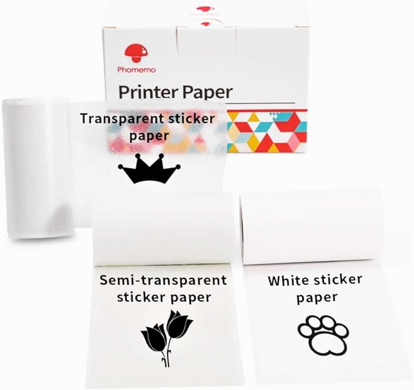 Phomemo 3 Roll Adhesive Thermal Sticker Paper, White/Transparent/Semi ...