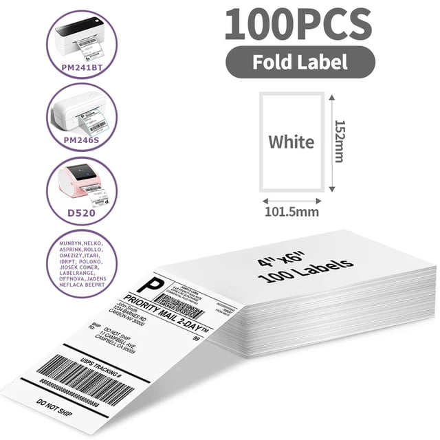 Phomemo A6 Size 4x6'' Shipping Labels 100PCS FanFold Paper 241BT 246S ...