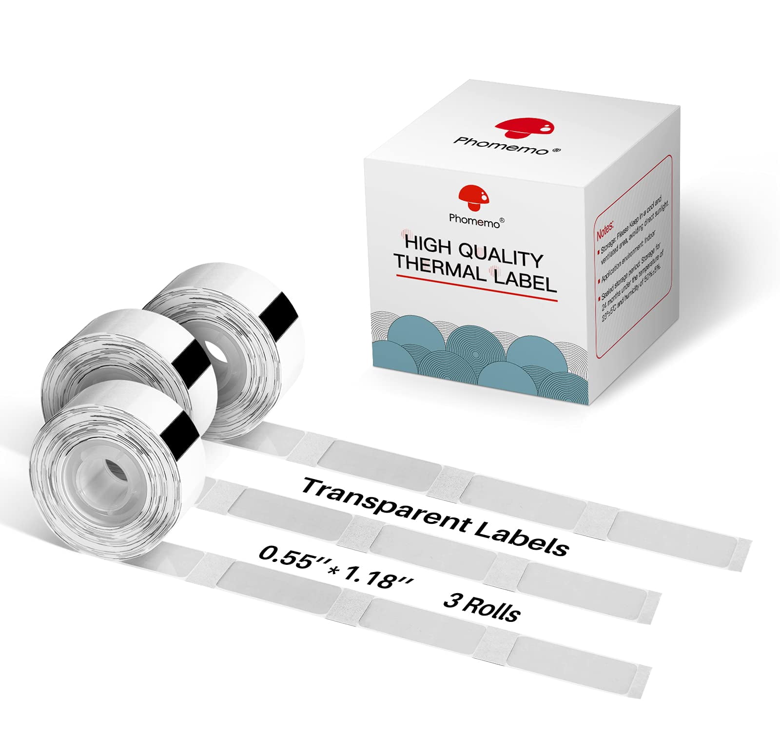 Phomemo Labels,D30 Transparent Labels,0.55" x 1.18" Adhesive Clear ...