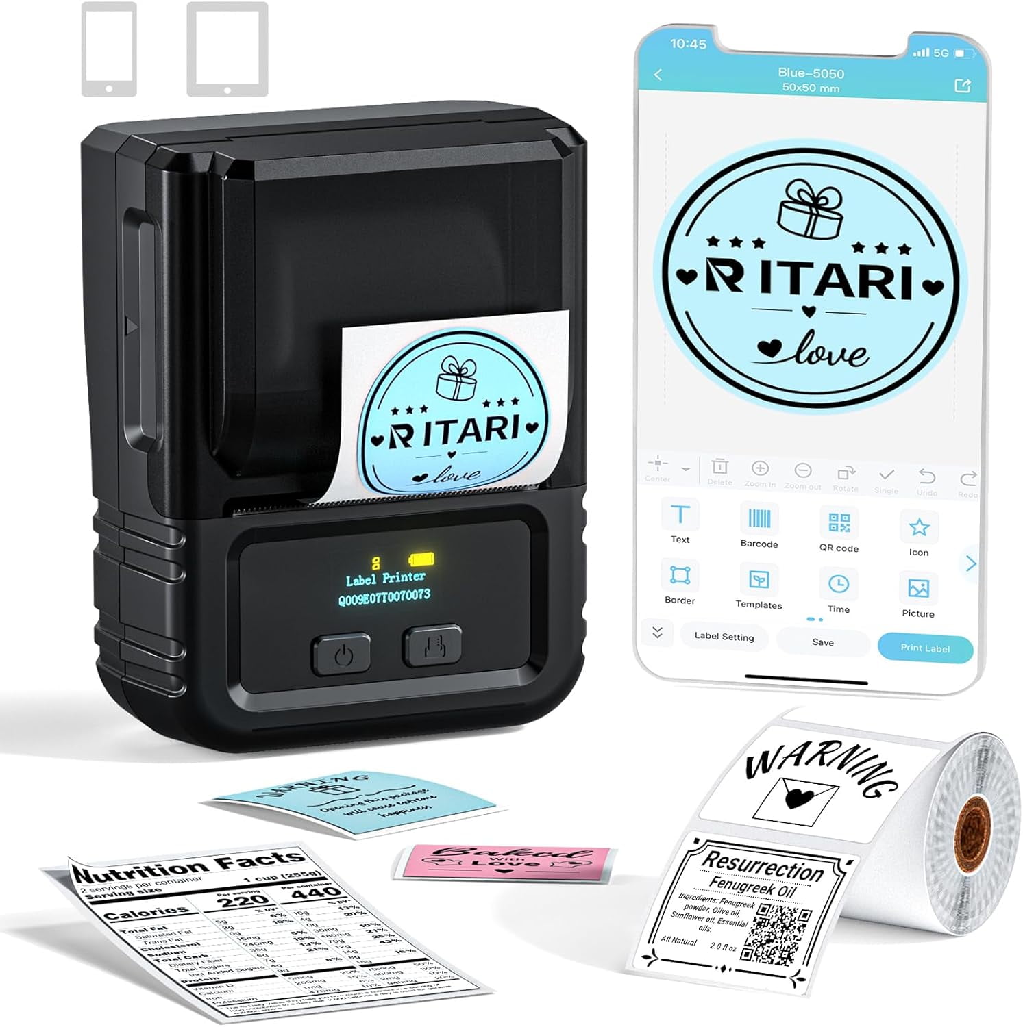 Phomemo M120 Portable Bluetooth Label Maker Thermal Barcode Label ...