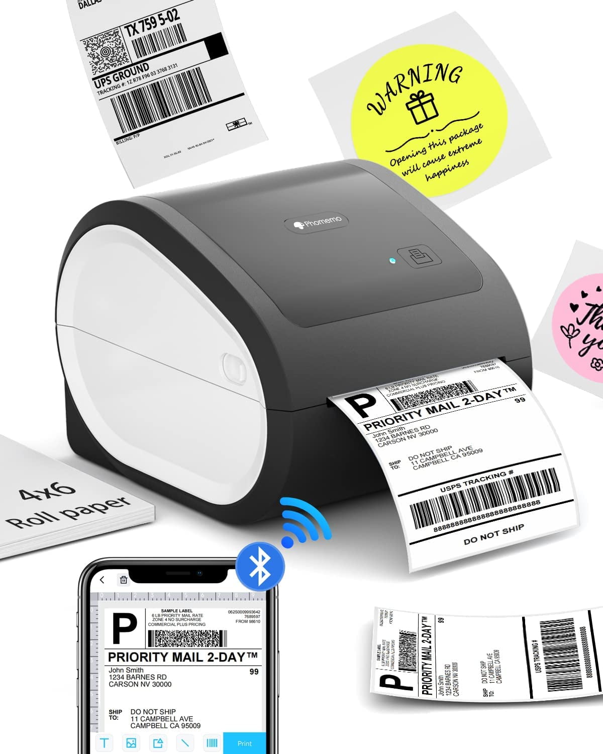 Phomemo Shipping Label Printer Bluetooth Thermal Label Printer ...