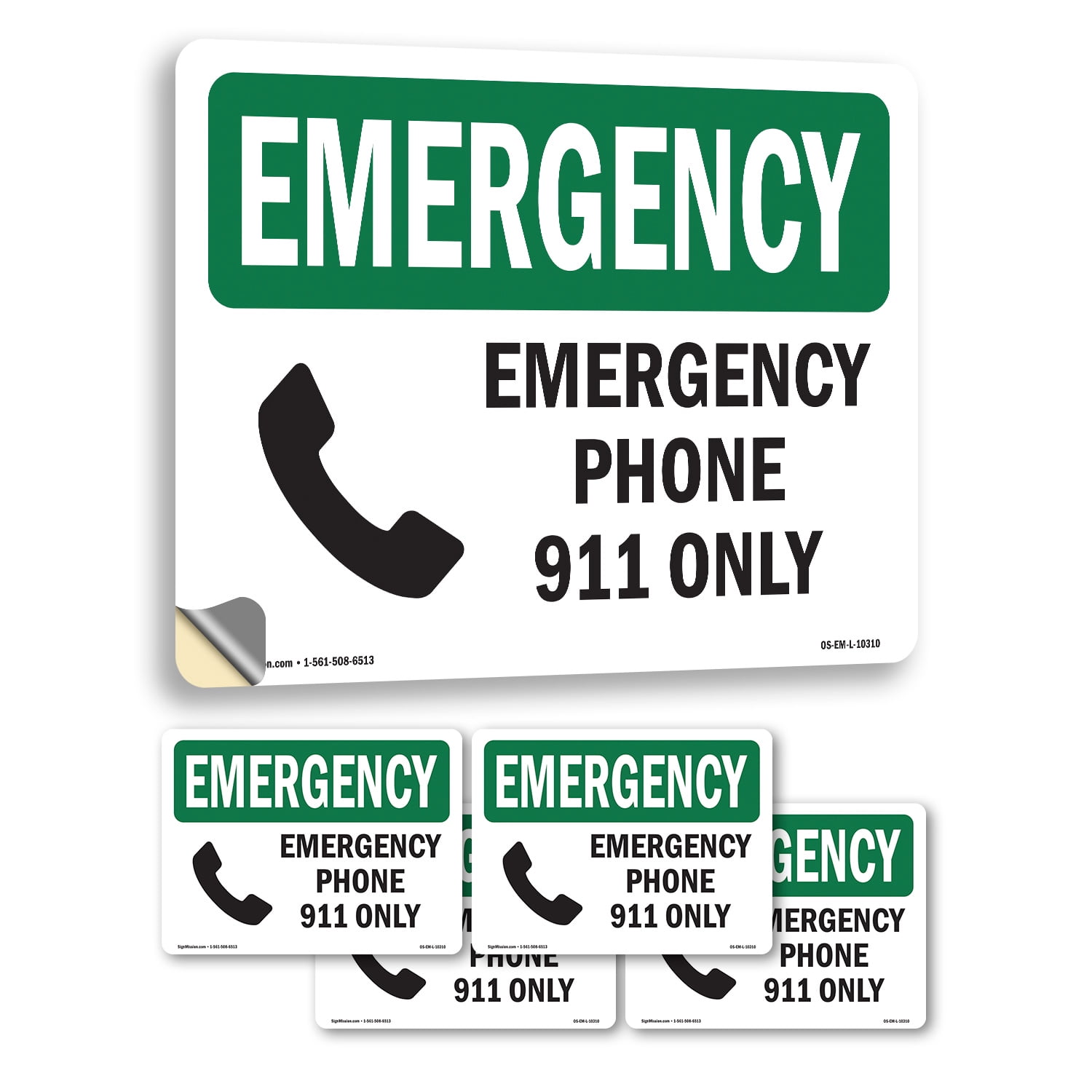Phone 911 Only OSHA Emergency Vinyl Decal Label 10 Inch x 7 Inch - 5 ...