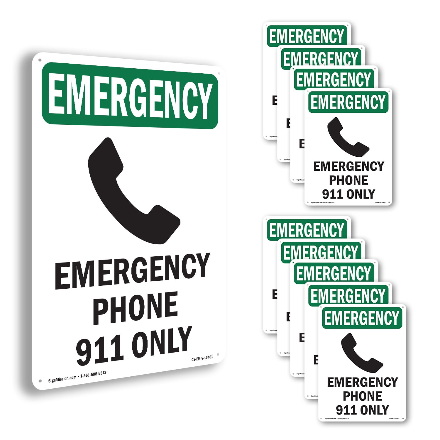 Phone 911 Only With Symbol OSHA Emergency Rigid Plastic Sign 10 Inch x ...