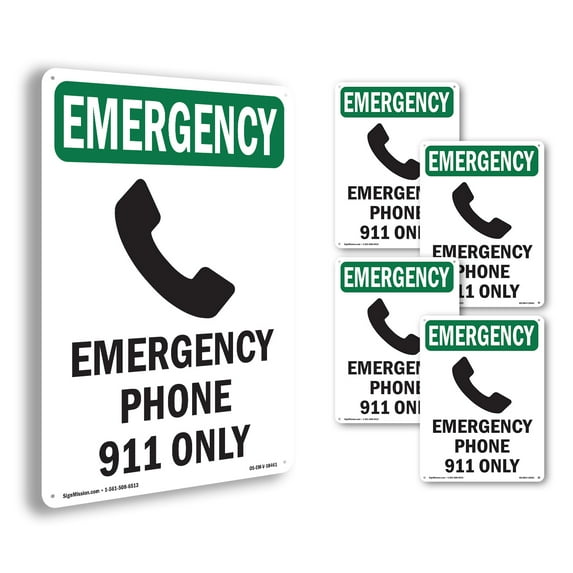 Phone 911 Only With Symbol OSHA Emergency Rigid Plastic Sign 24 Inch x ...