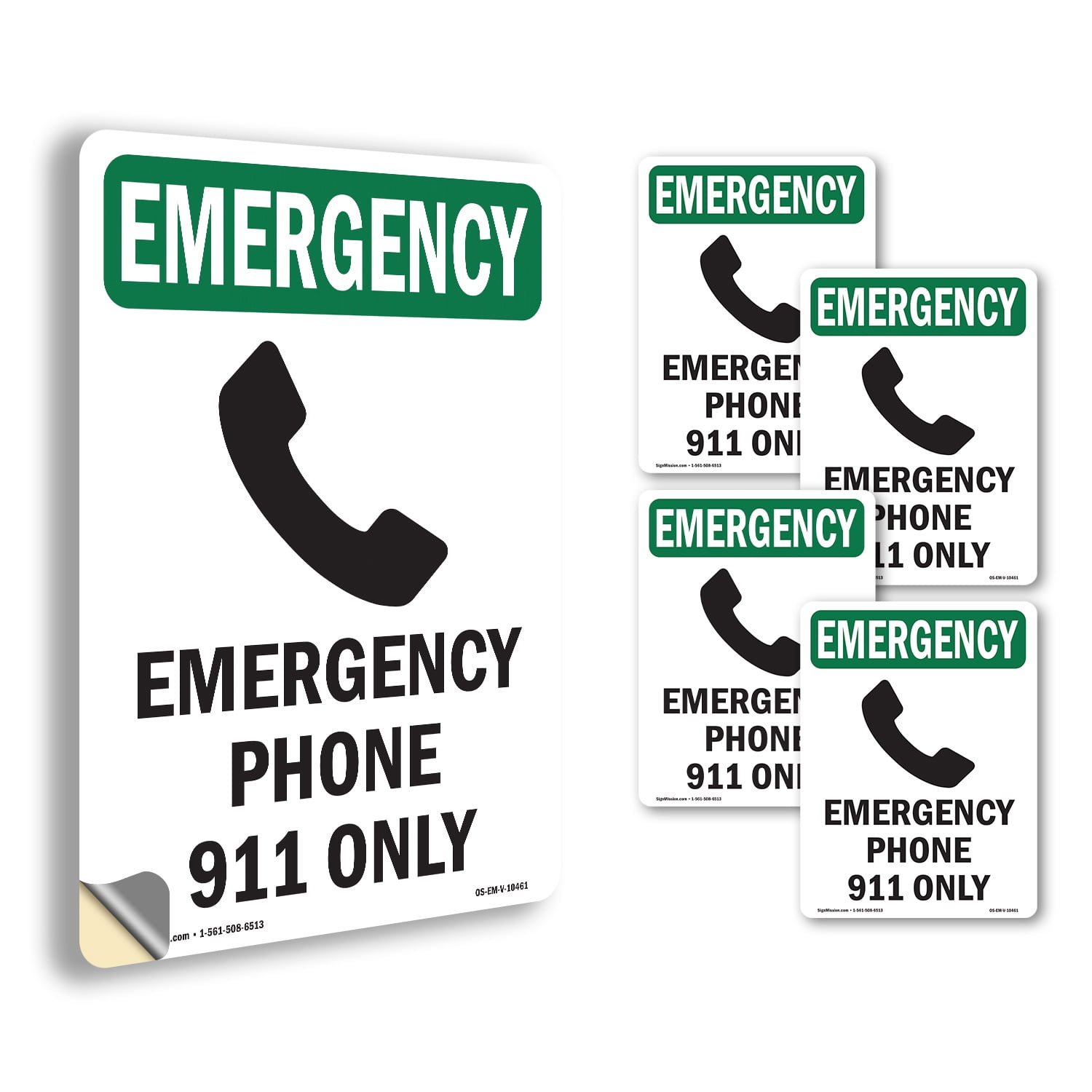 Phone 911 Only With Symbol OSHA Emergency Vinyl Decal Label 5 Inch x 3. ...