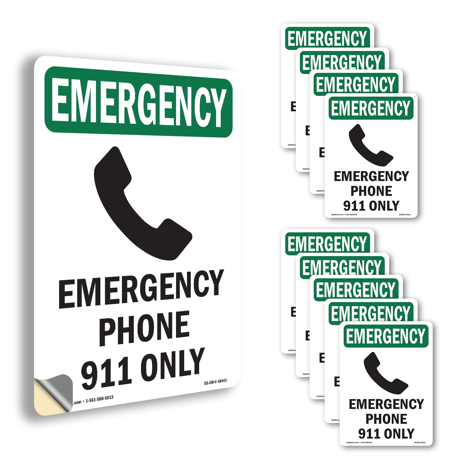 Phone 911 Only With Symbol OSHA Emergency Vinyl Decal Label 7 Inch x 5 ...
