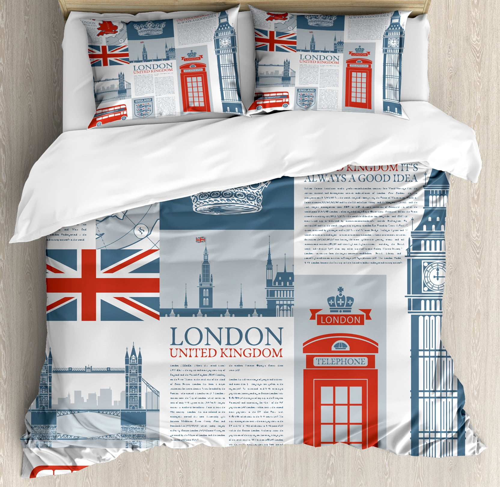 Phone Booth Duvet Cover Set, London United Kingdom Themed Landmarks and ...