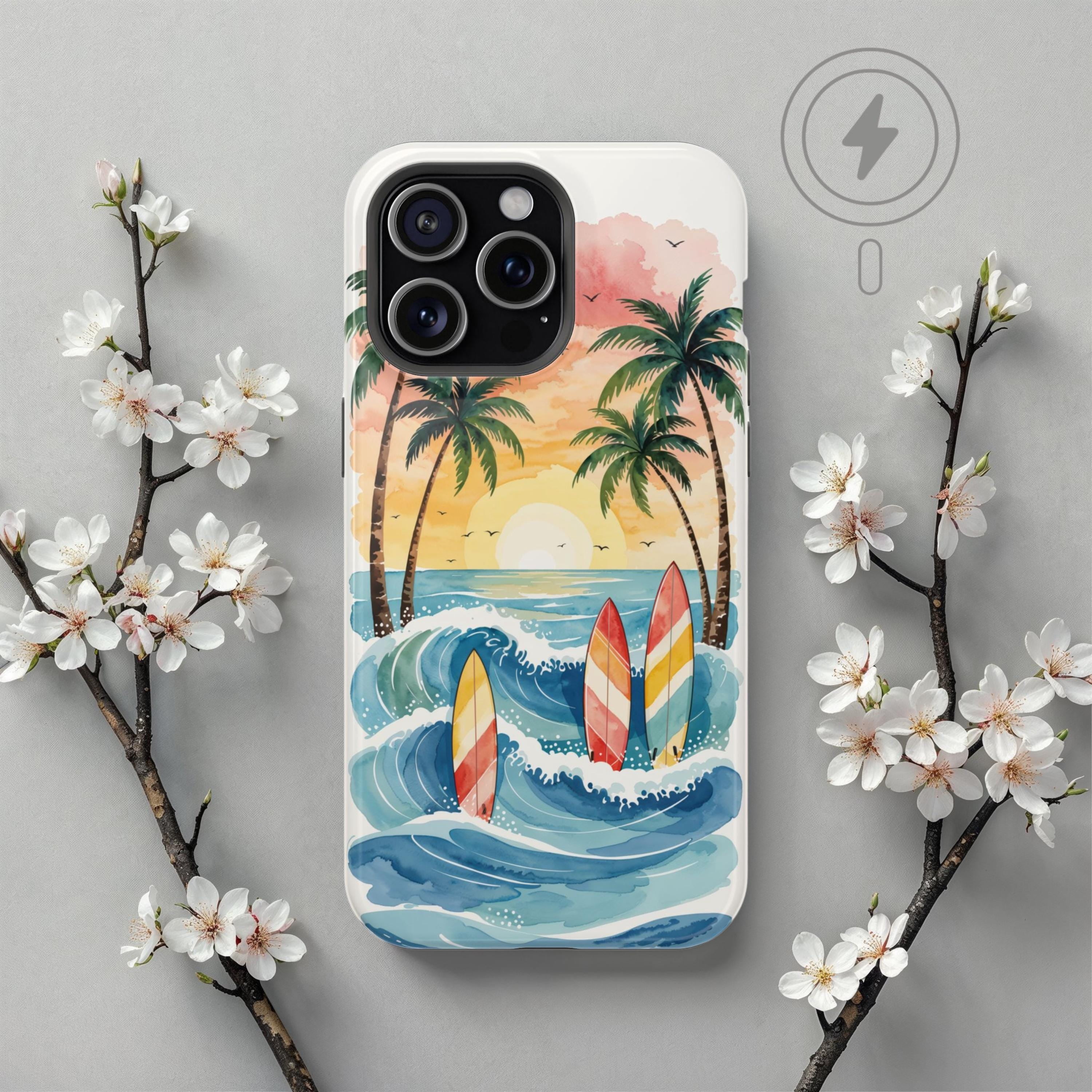 Phone Case: Palm Tree With Blue Stripe Coastal Design And Summer ...