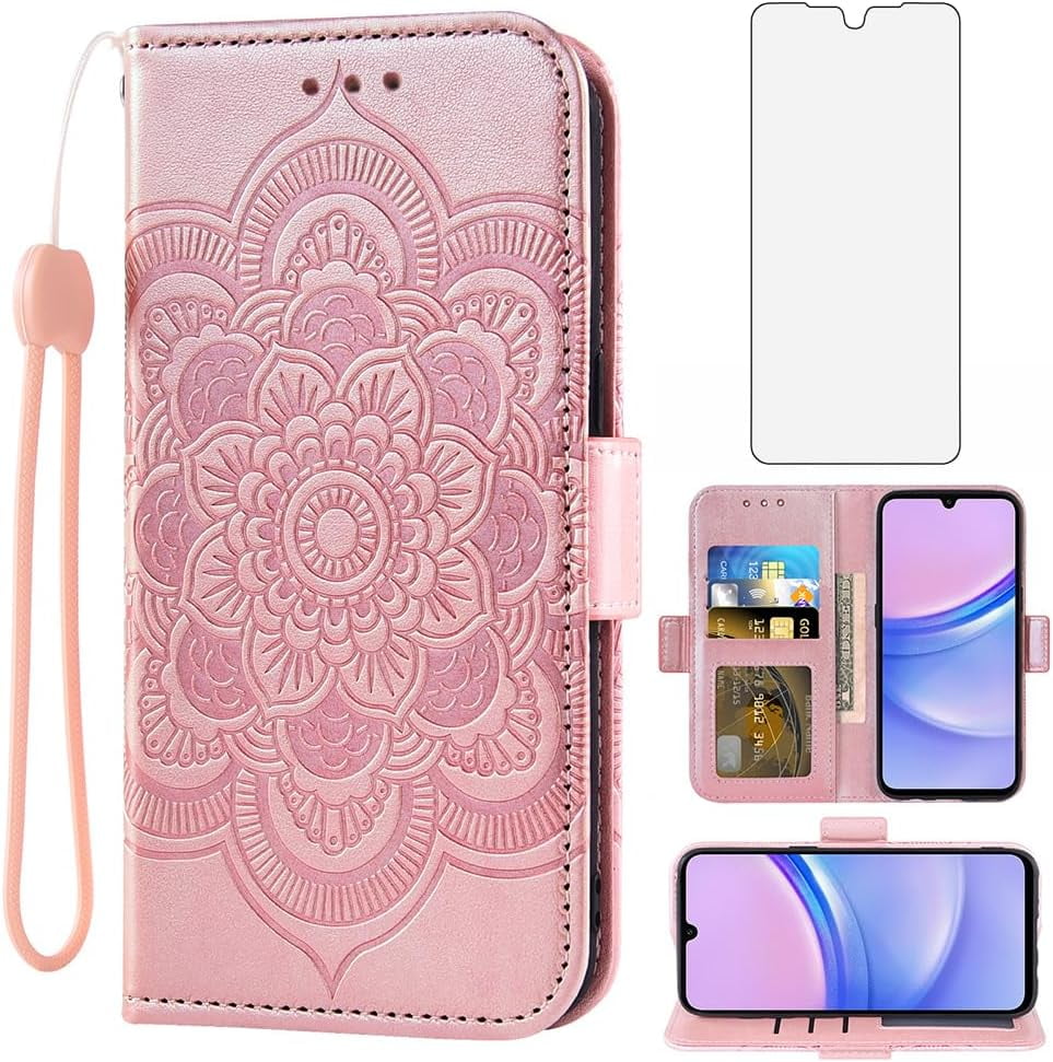 Phone Case for Samsung Galaxy A15 5G Wallet Cover with Tempered Glass ...