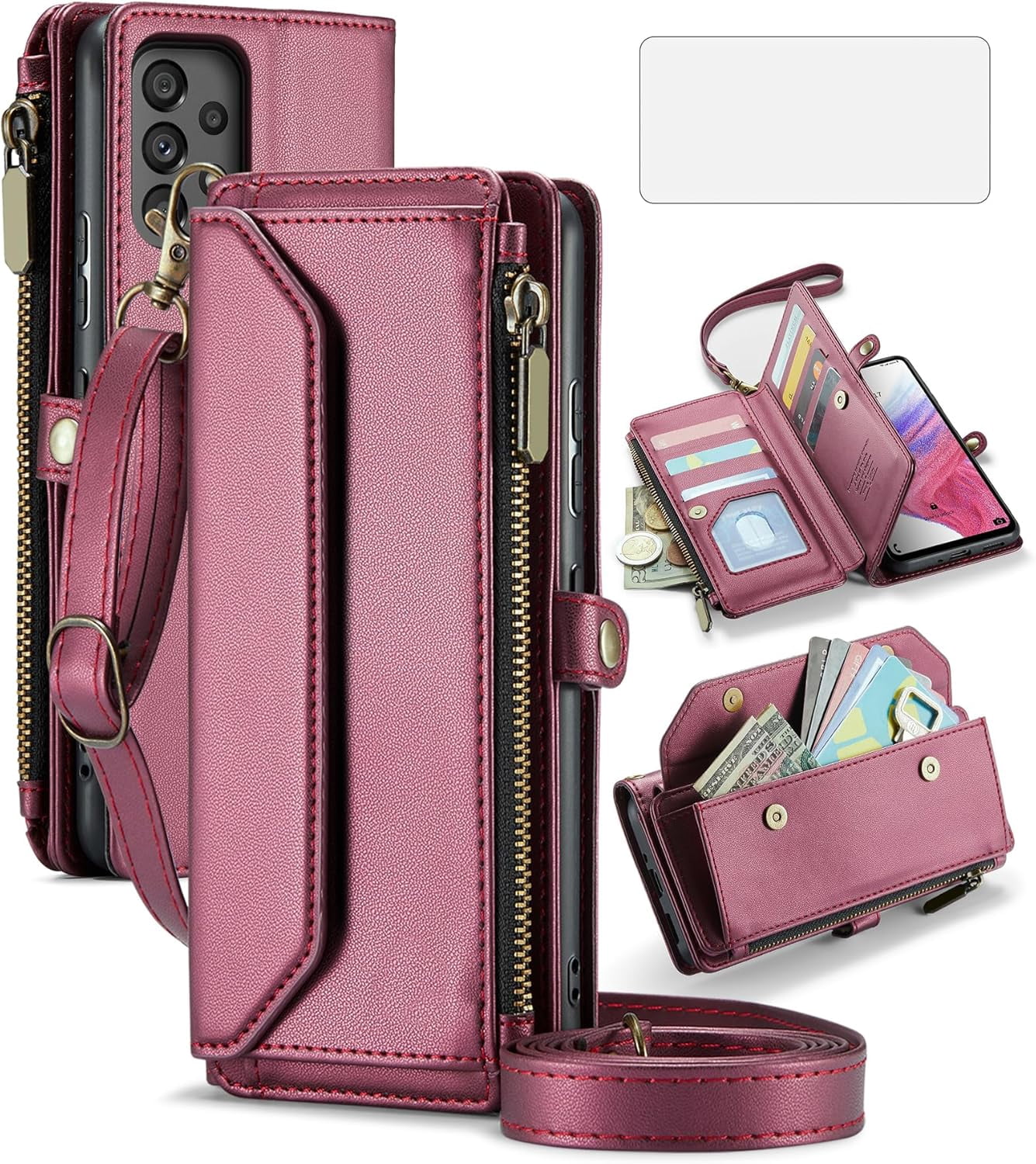 Phone Case for Samsung Galaxy A53 5G Zipper Wallet Cover with Tempered ...