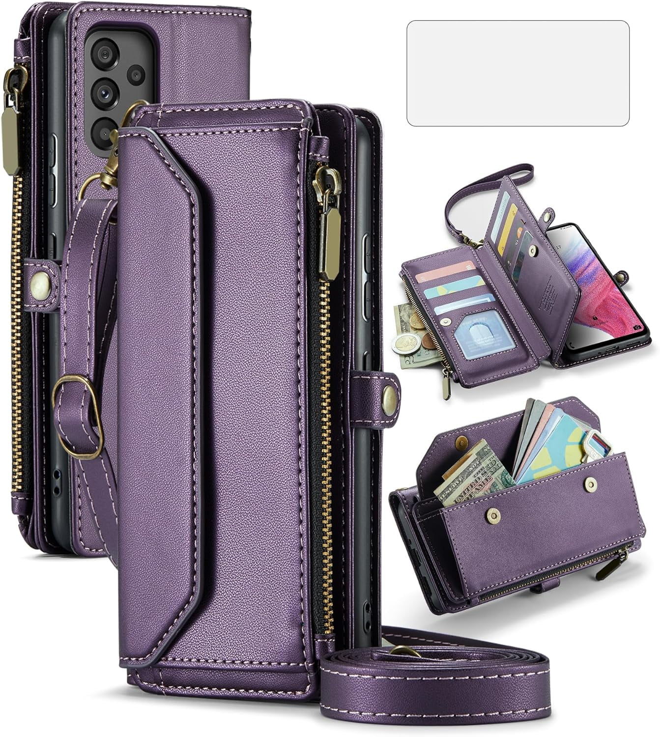 Phone Case for Samsung Galaxy A53 5G Zipper Wallet Cover with Tempered ...