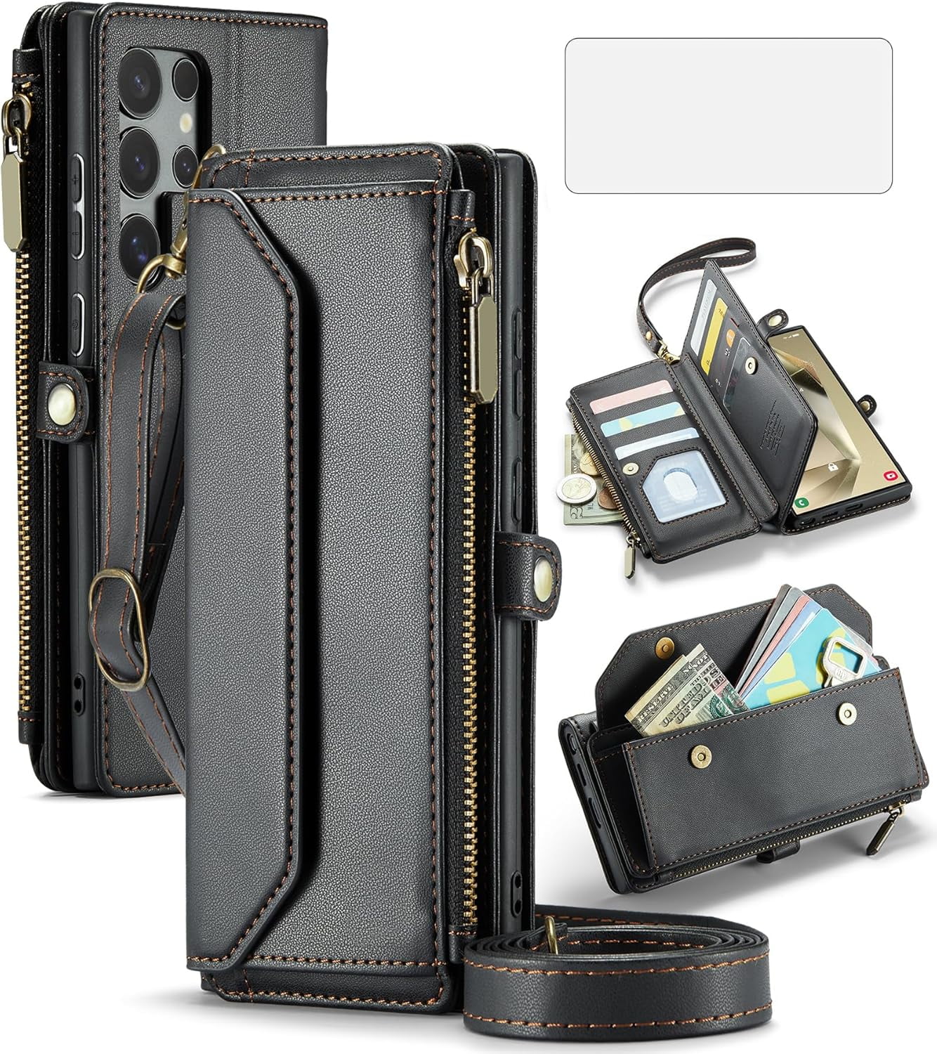Phone Case for Samsung Galaxy S24 Ultra 5G Zipper Wallet Cover with ...