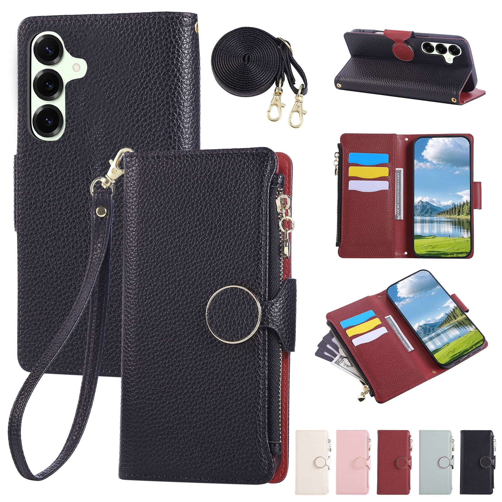 Phone Case for Samsung Galaxy S25, Lychee Texture PU Leather Magnetic ...